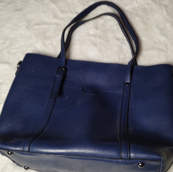 Bags | Midnight Blue Faux Leather Tote | Poshmark